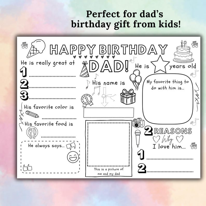 Happy Birthday Dad Coloring Page | Happy Birthday Dad Placemat Activity ...