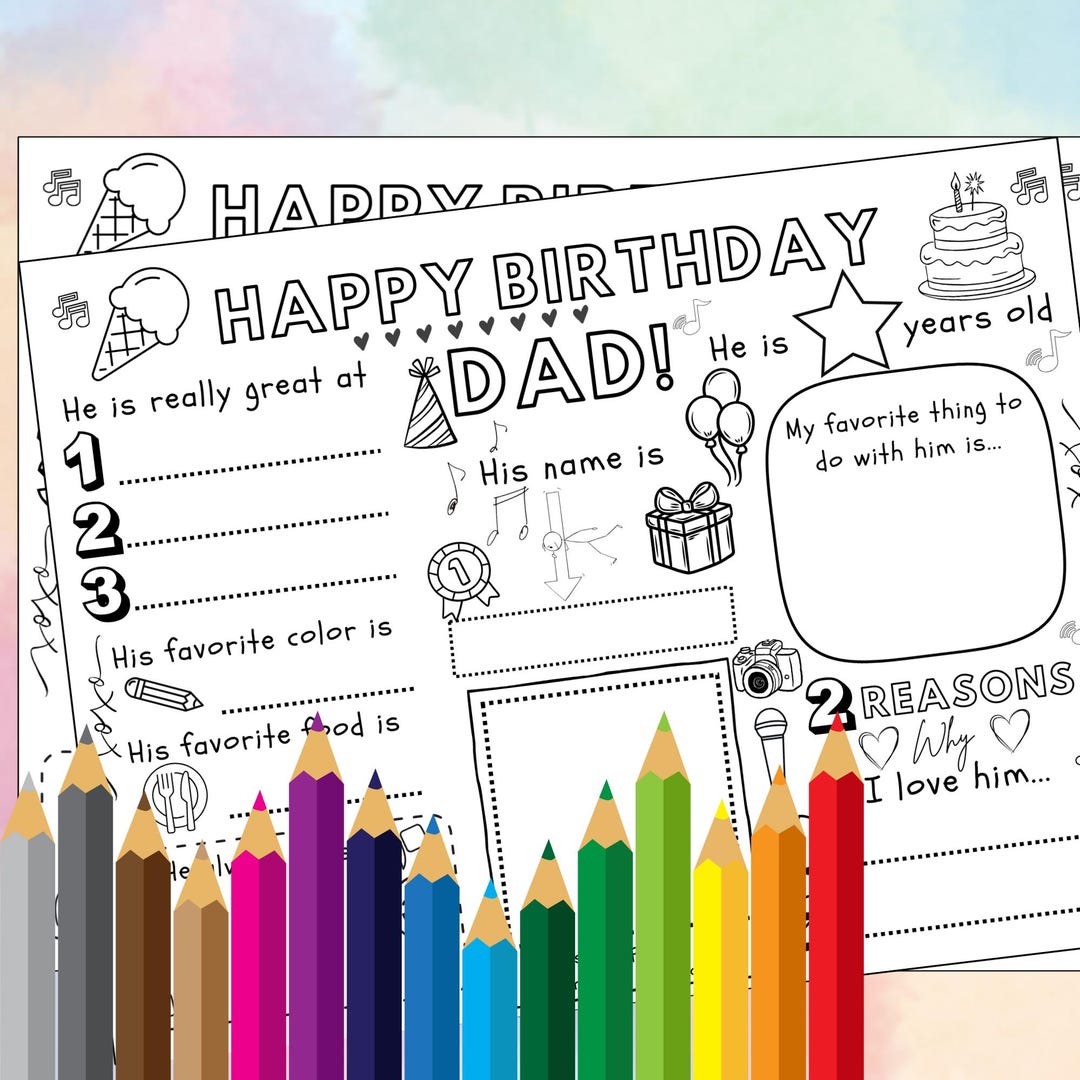 Happy Birthday Dad Coloring Page | Happy Birthday Dad Placemat Activity ...