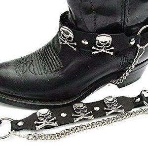Biker Boots Boot Chains Black Leather With Skull & Crossbones - Etsy