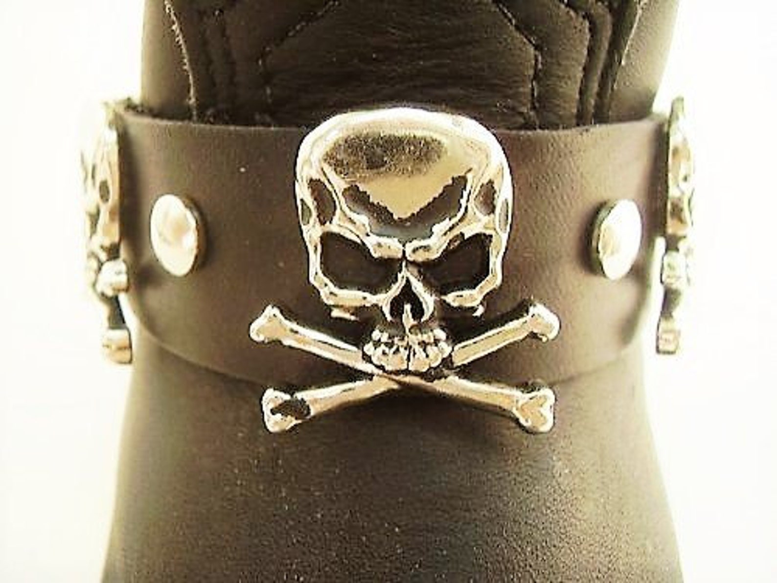 Biker Boots Boot Chains Black Leather With Skull & Crossbones - Etsy