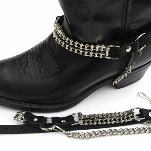 Western/biker Boots BOOT CHAINS Black Leather With Spikes - Etsy
