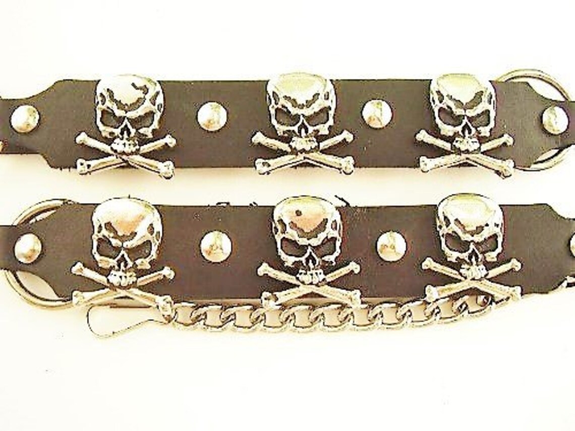 Biker Boots Boot Chains Black Leather With Skull & Crossbones - Etsy