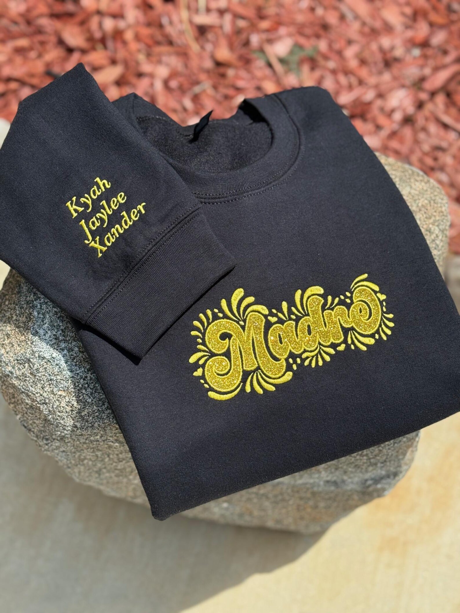 Embroidered Glitter Appliqué 'madre' Sweater | Mexican Talavera ...