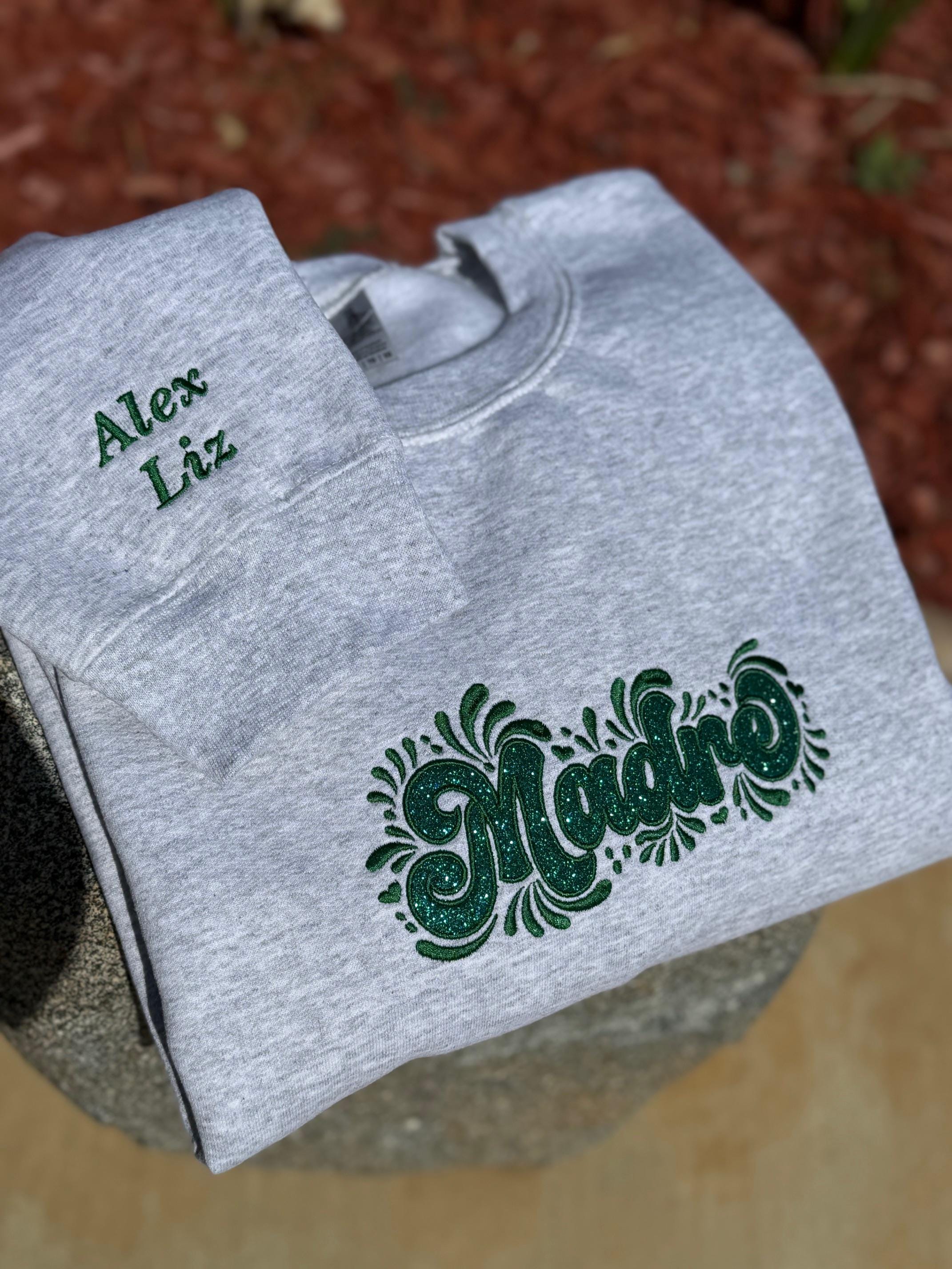 Embroidered Glitter Appliqué 'madre' Sweater | Mexican Talavera ...
