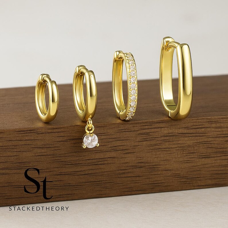 Gold Hoop Earrings: Dainty Layered Hoops, Minimalist Huggie, Everyday ...