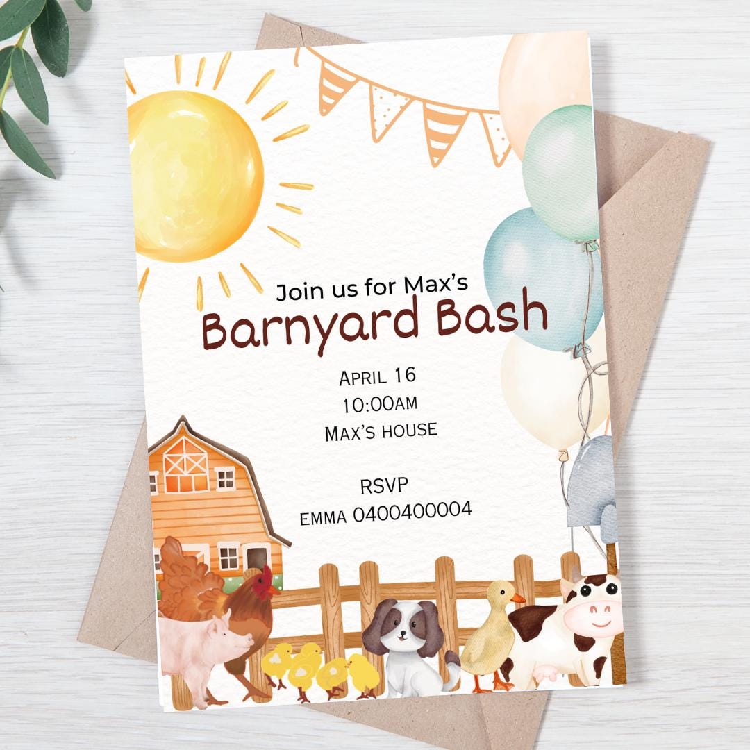 Farm Theme Birthday Invitation Template - Etsy