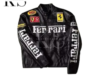 Italian Handmade Black Ferrari Racing Leather Jacket Ferrari Vintage ...