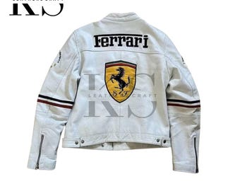 Italian Handmade Black Ferrari Racing Leather Jacket Ferrari Vintage ...