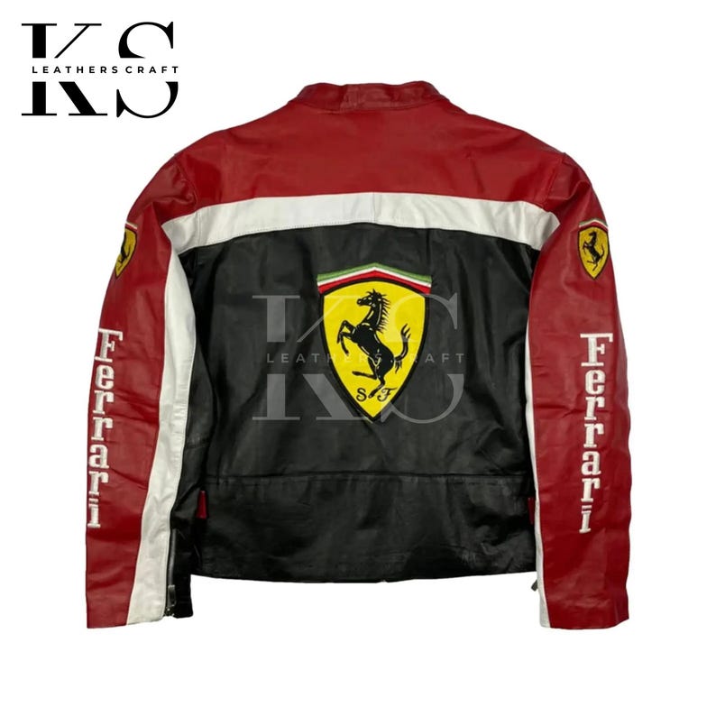 Italian Handmade Black Ferrari Racing Leather Jacket Ferrari Vintage ...