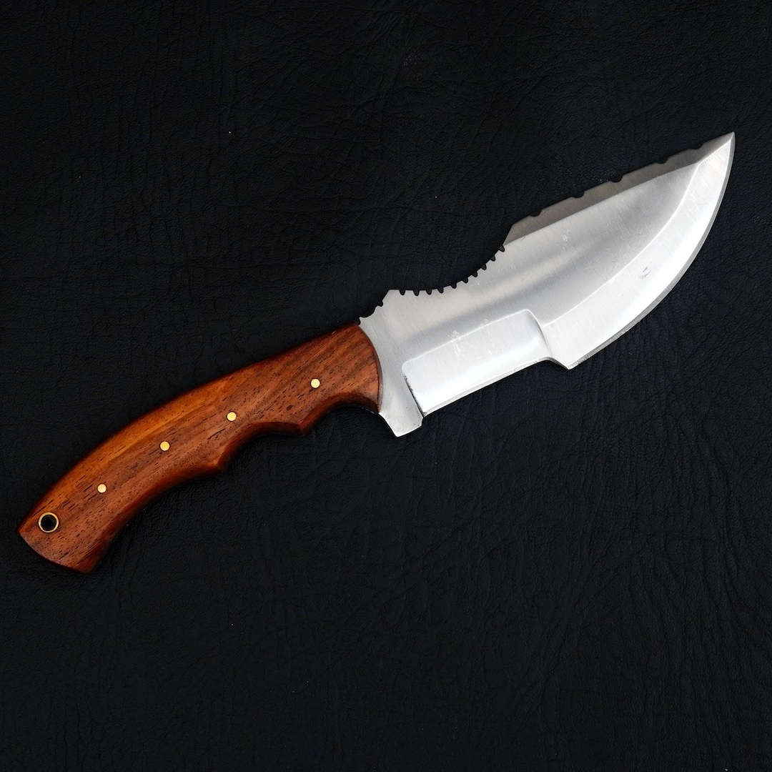 Handmade Carbon Steel Tracker Knife: 9.5" Rosewood Handle, Leather ...