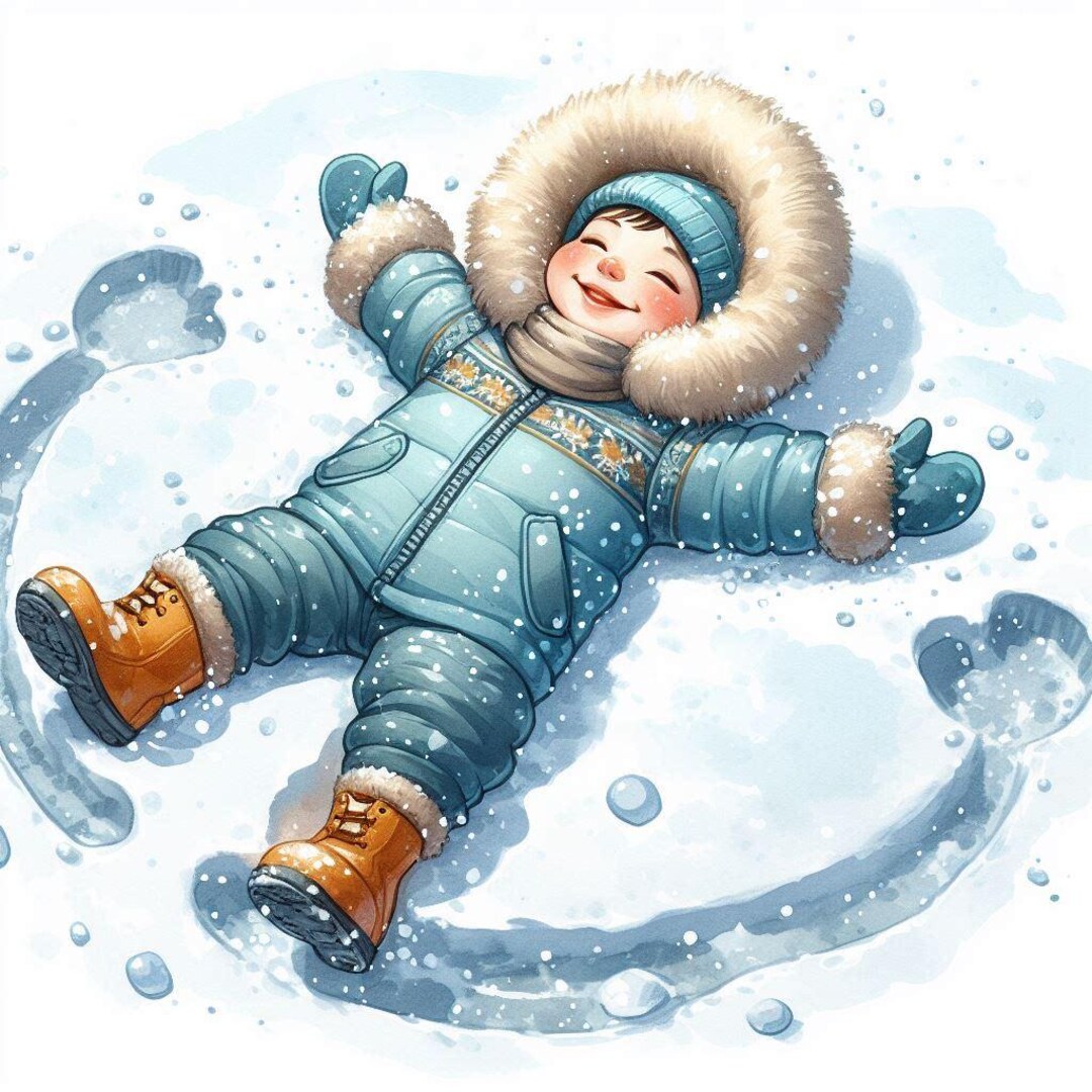Winter Kid Art Print, Snow Angel Illustration, Cozy Child Poster ...