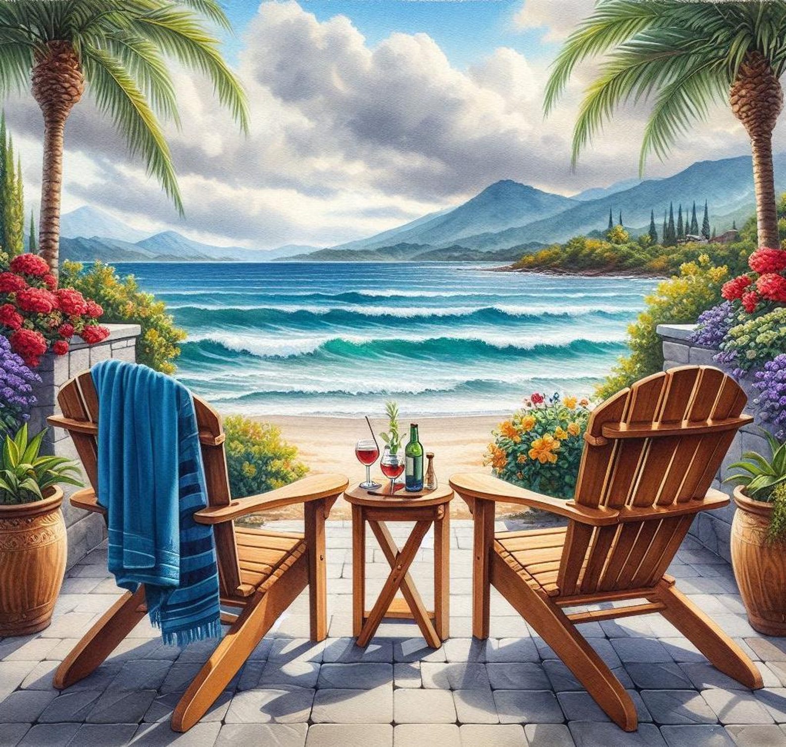 Beachfront Wall Art, Coastal Patio Painting, Tropical Ocean View Print ...