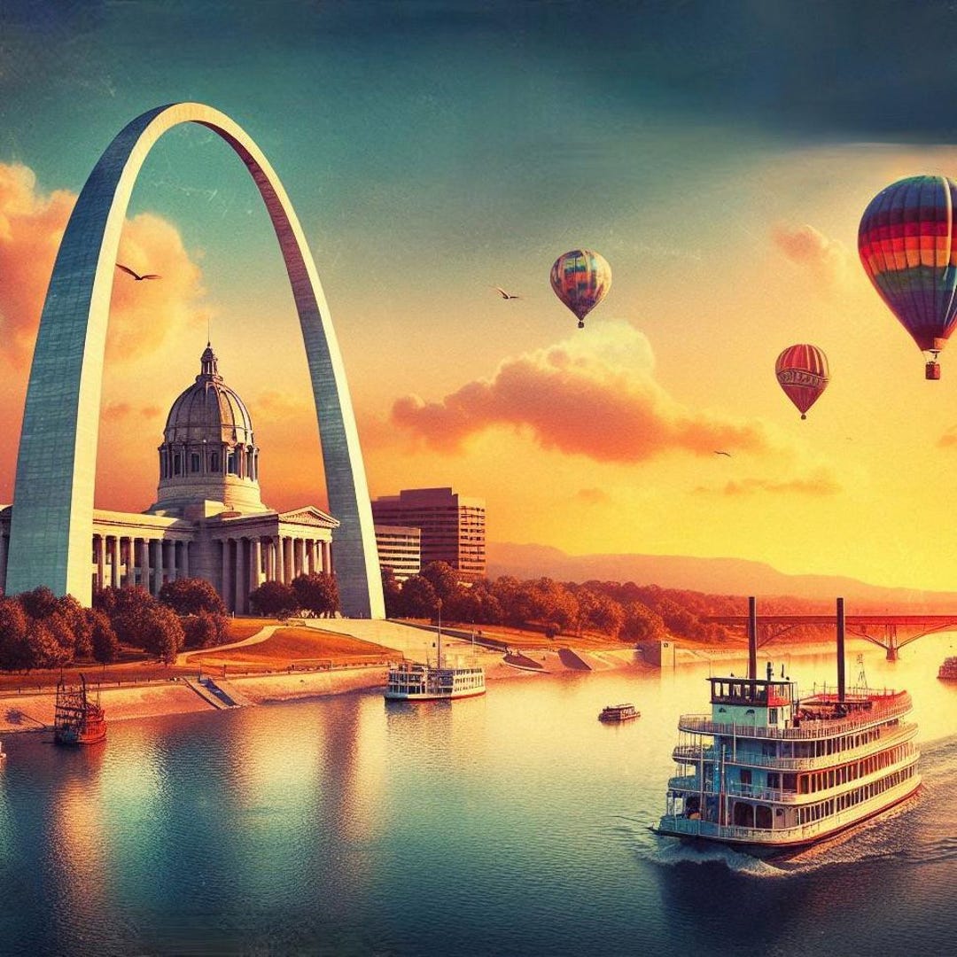 St Louis Arch Poster, Missouri River Art Print, Gateway Arch Wall Decor ...