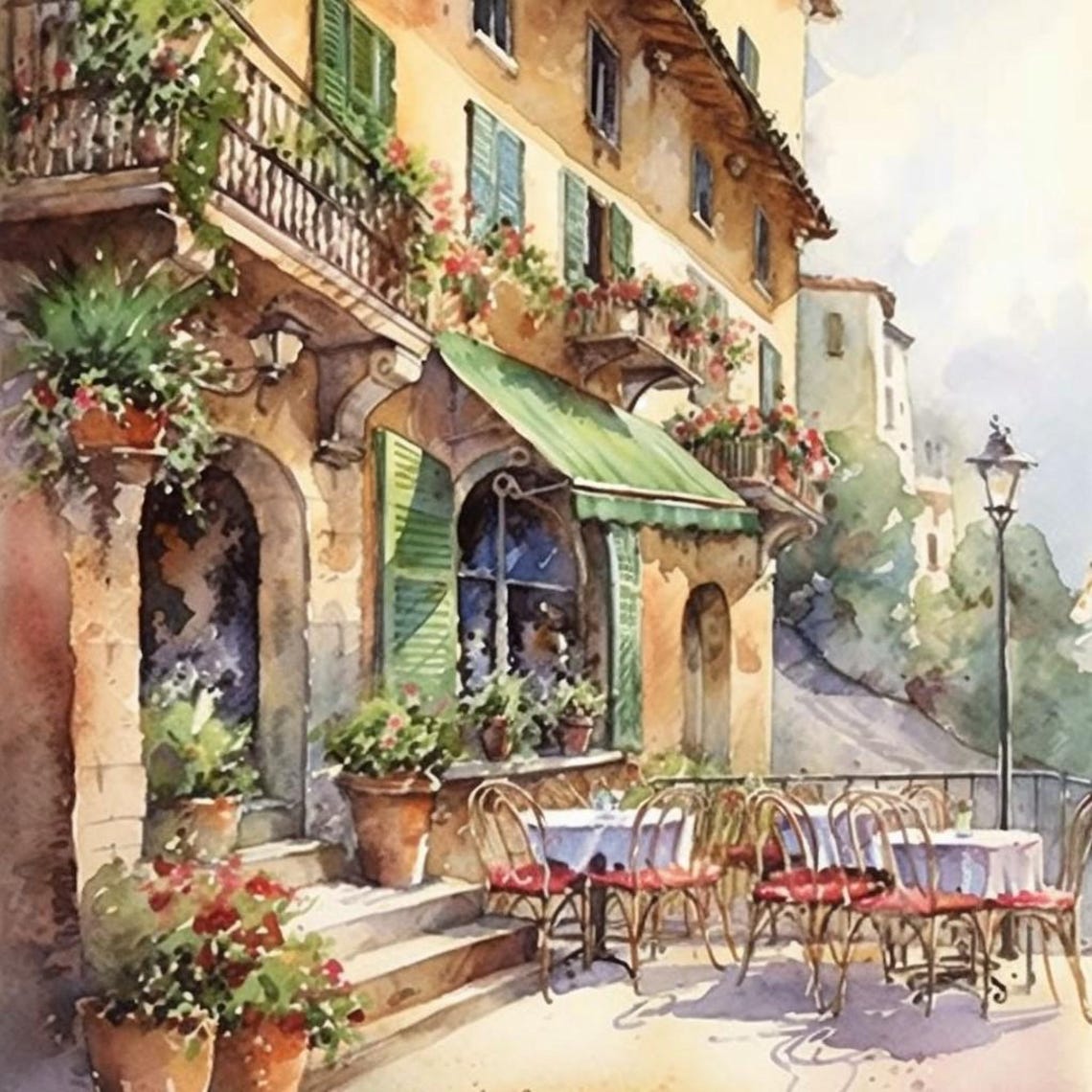 Italian Café Wall Art, Rustic European Street Print, Vintage Outdoor ...