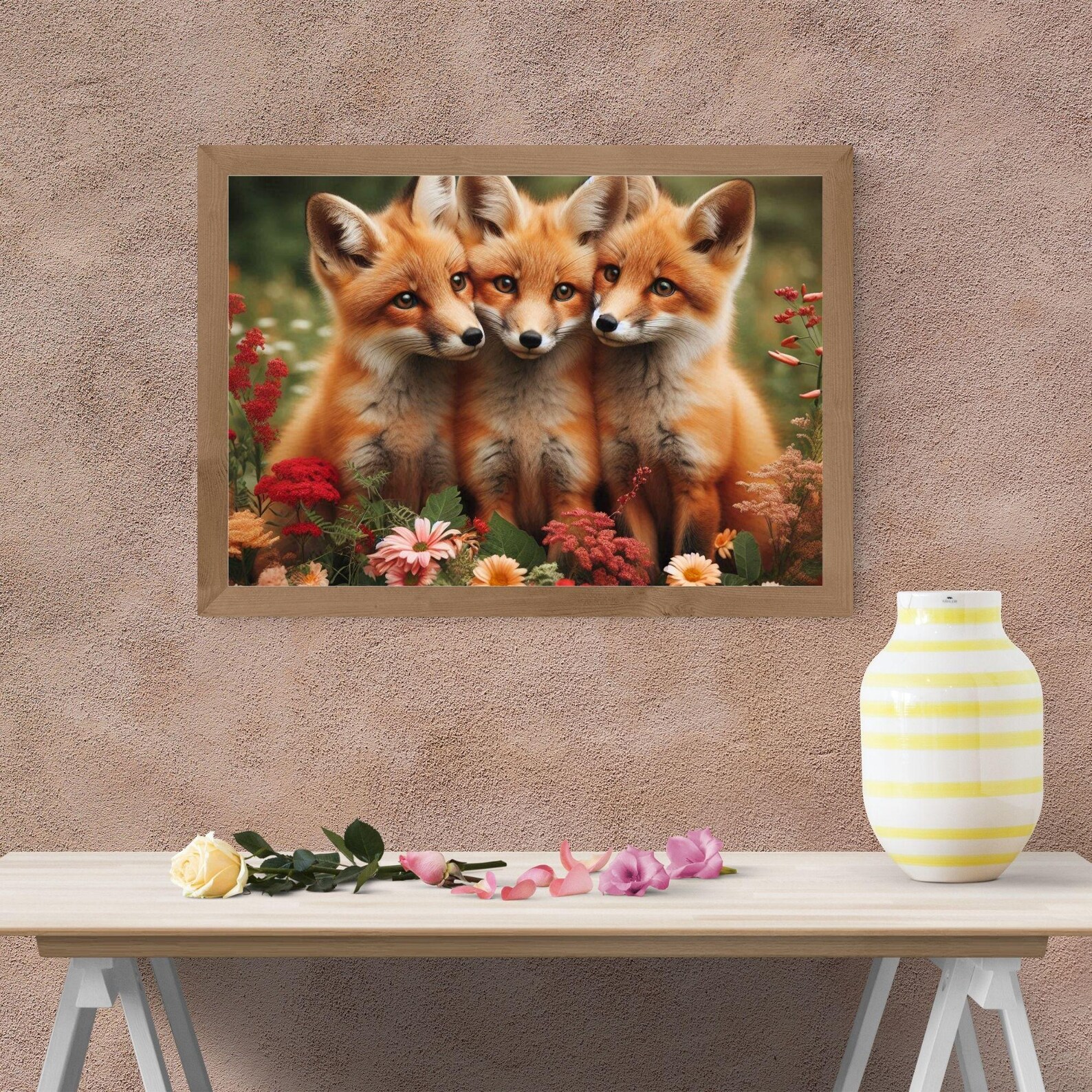 Wall Art Print, Cute Fox Trio Woodland Flowers, Nursery Decor Poster ...