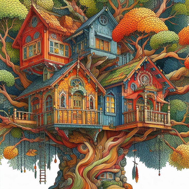Tree House Art Print, Fantasy Illustration, Whimsical Home Decor ...