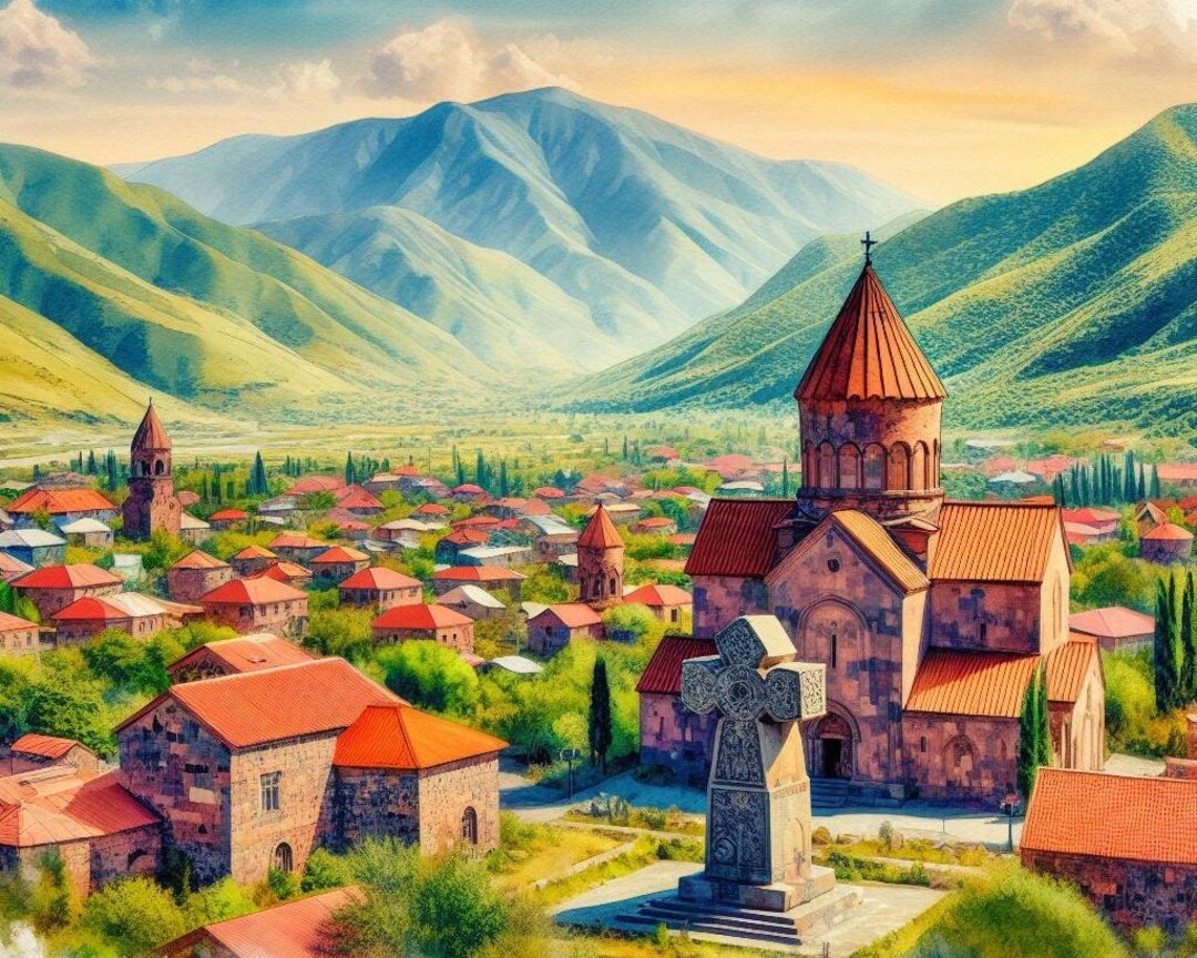 Armenian Church Print, Historic Landscape Painting, Cultural Heritage ...
