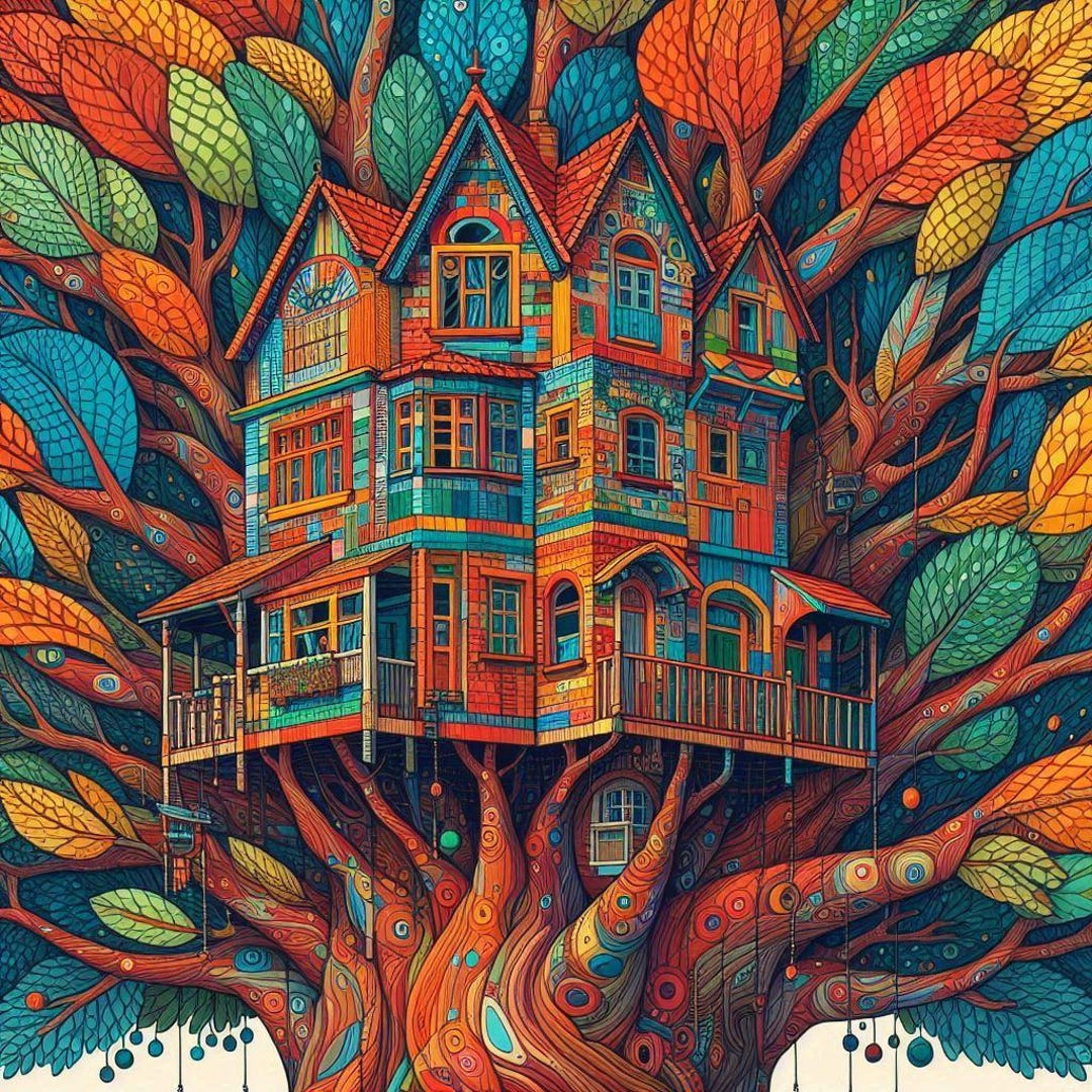 Treehouse Art Print, Fantasy House Wall Art, Whimsical Digital Painting ...