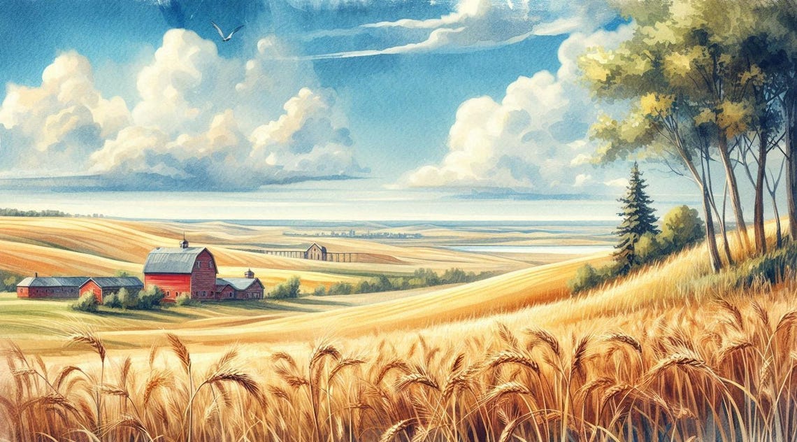 Farm Landscape Wall Art, Wheat Field Print, Rural Country Decor, Red ...