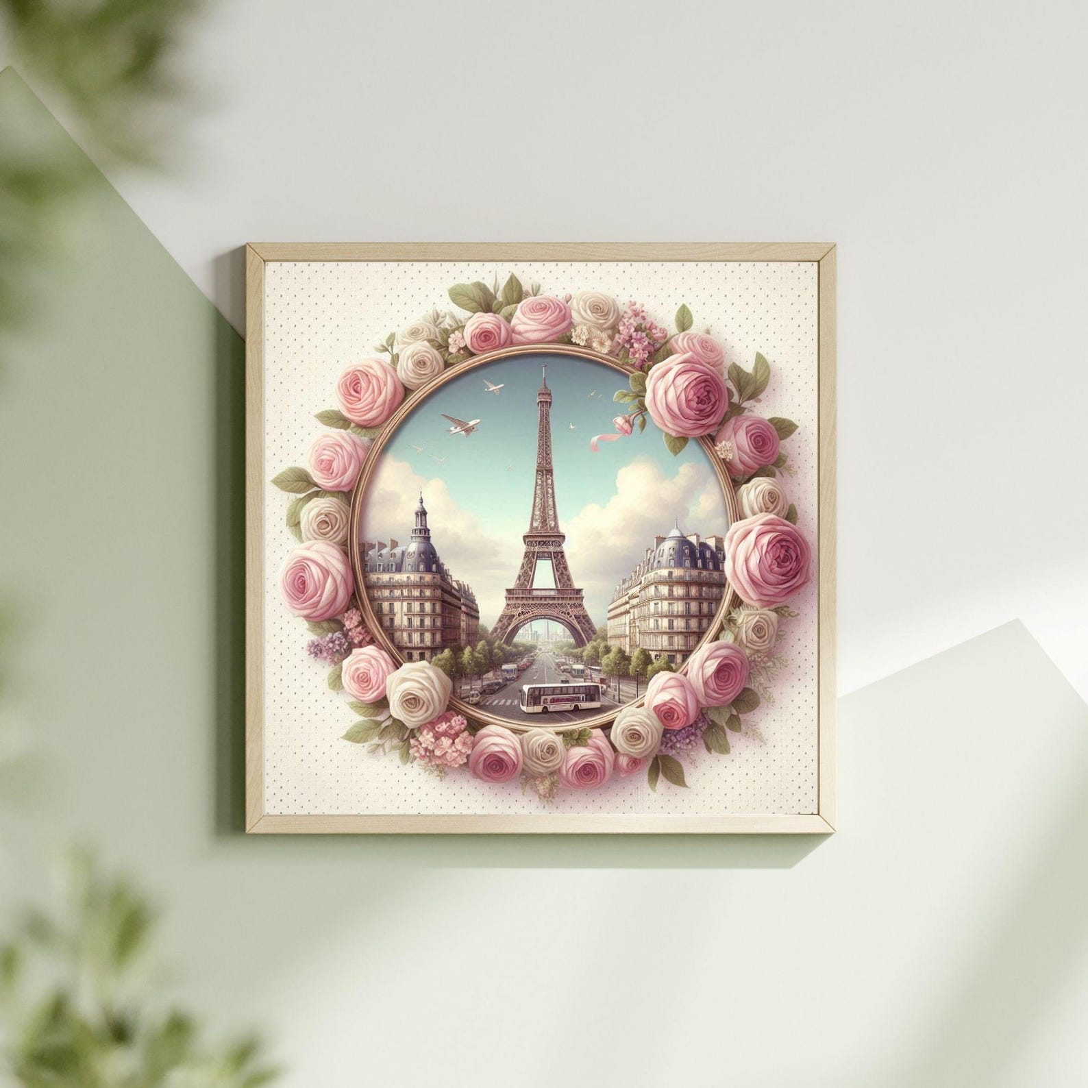 Digital Art Print, Eiffel Tower in Floral Frame, Paris Wall Art ...