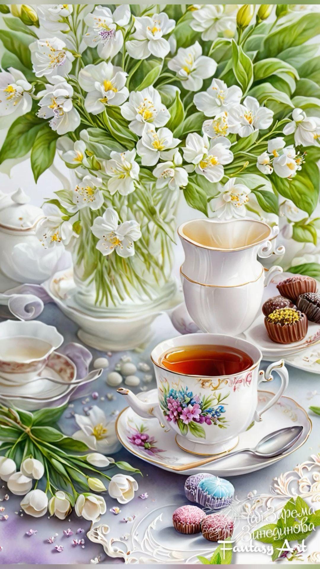 Vintage Tea Time Art Print, Floral Teacup Wall Art, Elegant Still Life ...