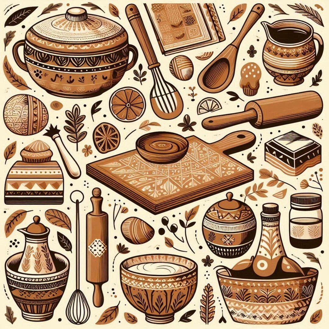 Rustic Kitchen Utensils Wall Art, Illustrated Cooking Poster for Food ...