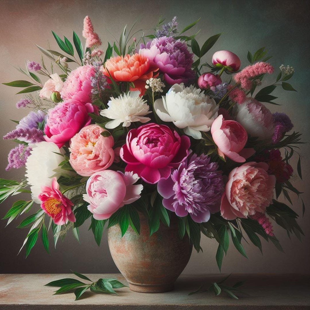 Peony Bouquet Wall Art, Elegant Floral Print, Romantic Flower Poster ...