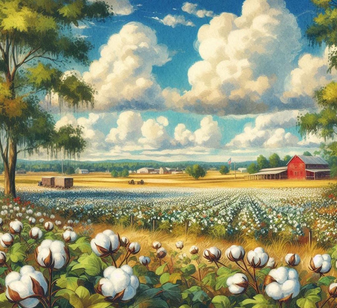 Southern Farm Landscape Print, Cotton Field Wall Art, Rustic ...