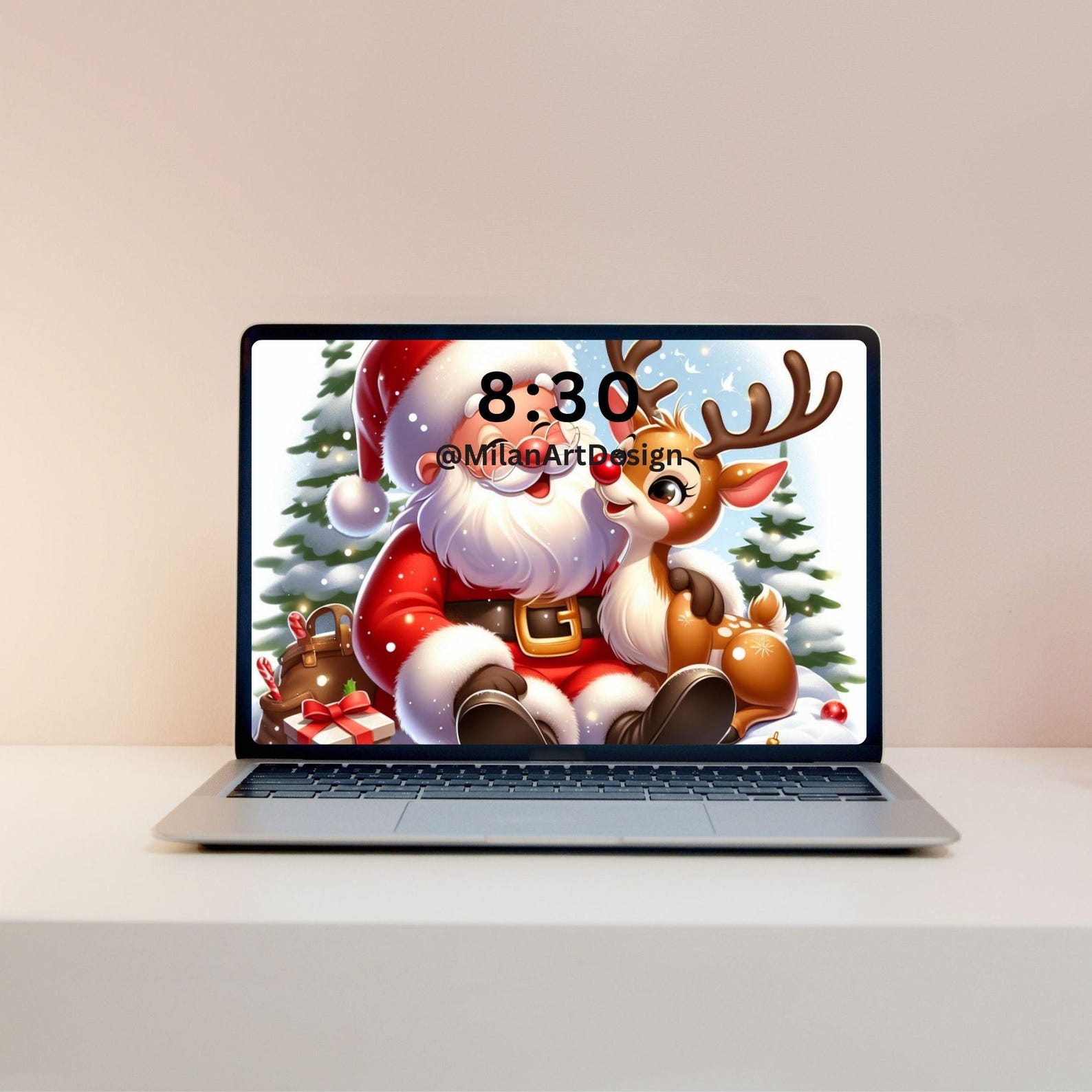 Digital Art Print, Santa Claus and Reindeer, Christmas Nursery Wall ...