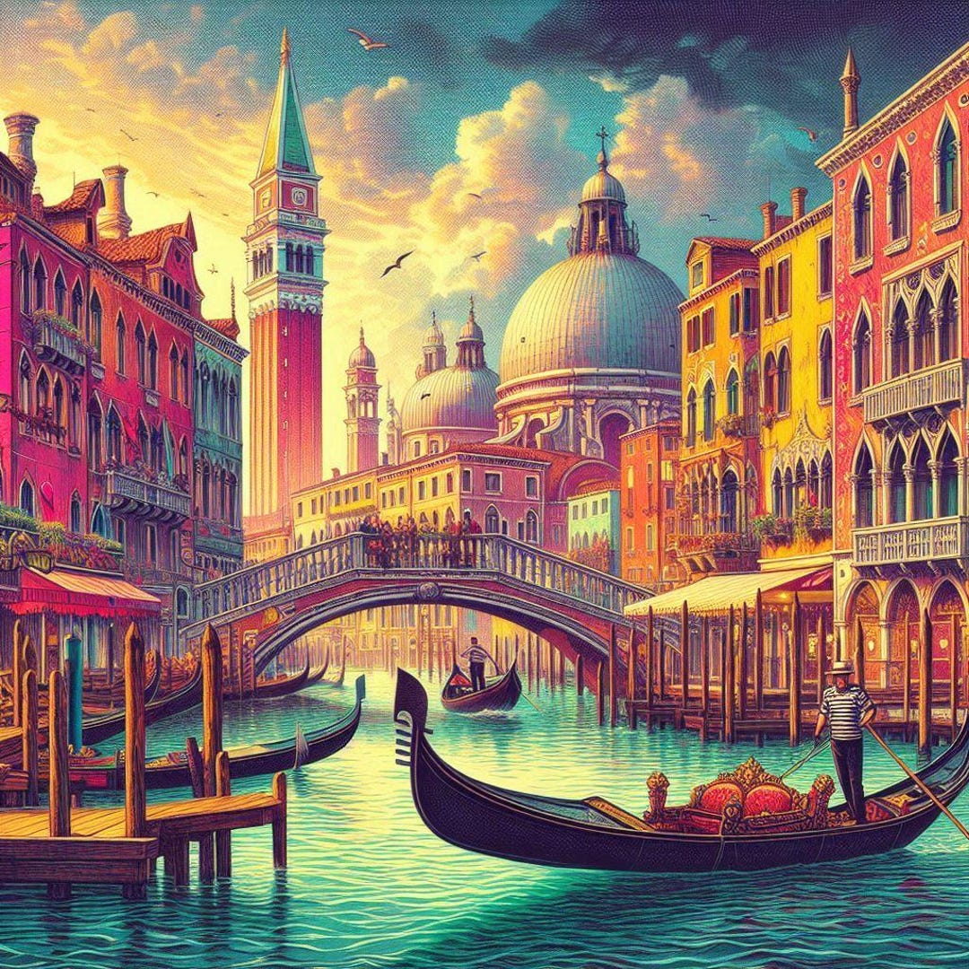 Venice Wall Art, Grand Canal Painting, Italian Gondola Scene, Romantic ...