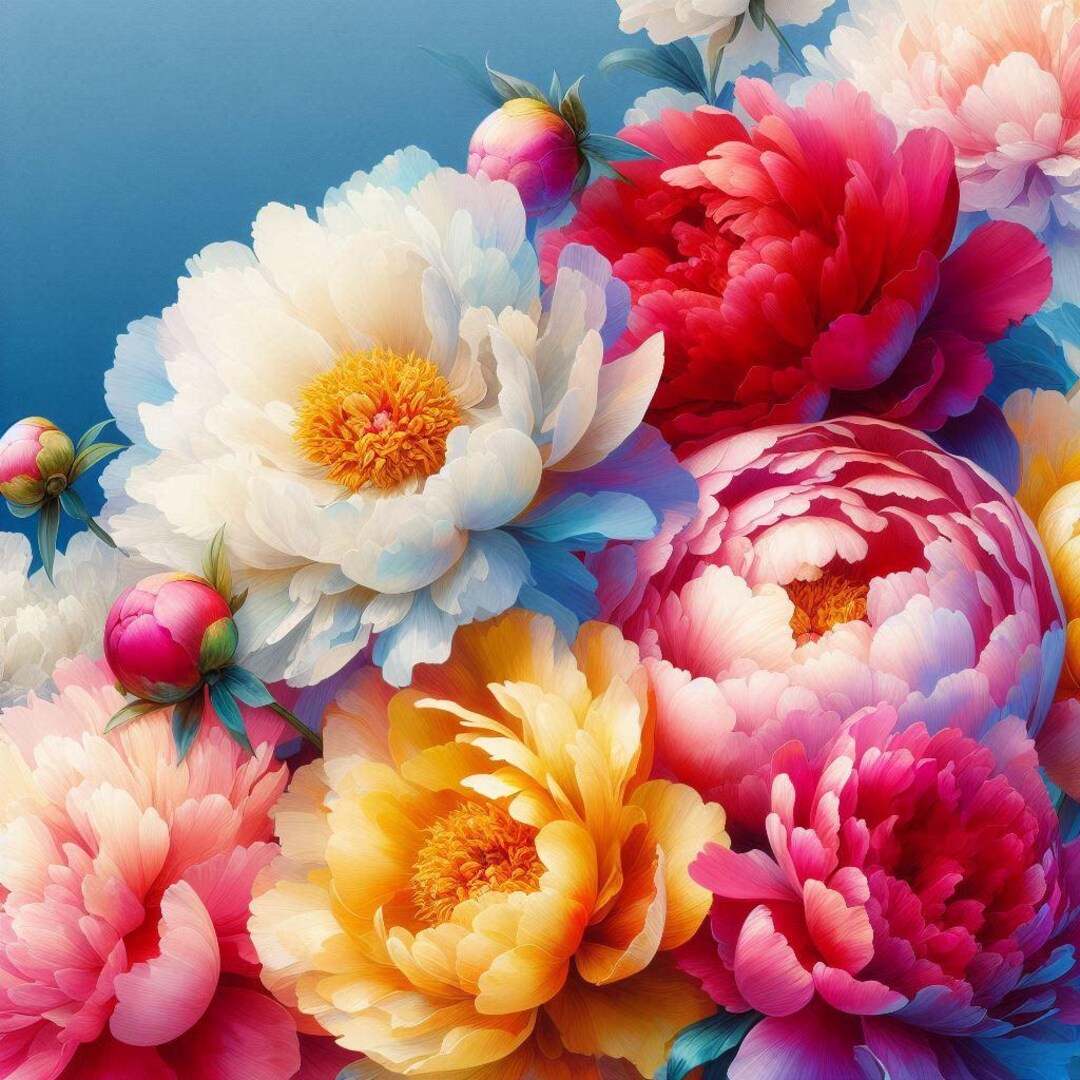 Peony Flower Wall Art, Colorful Floral Print, Botanical Peonies Poster ...