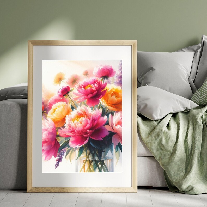 Floral Wall Art, Pink Peonies Poster, Colorful Flower Bouquet Print ...