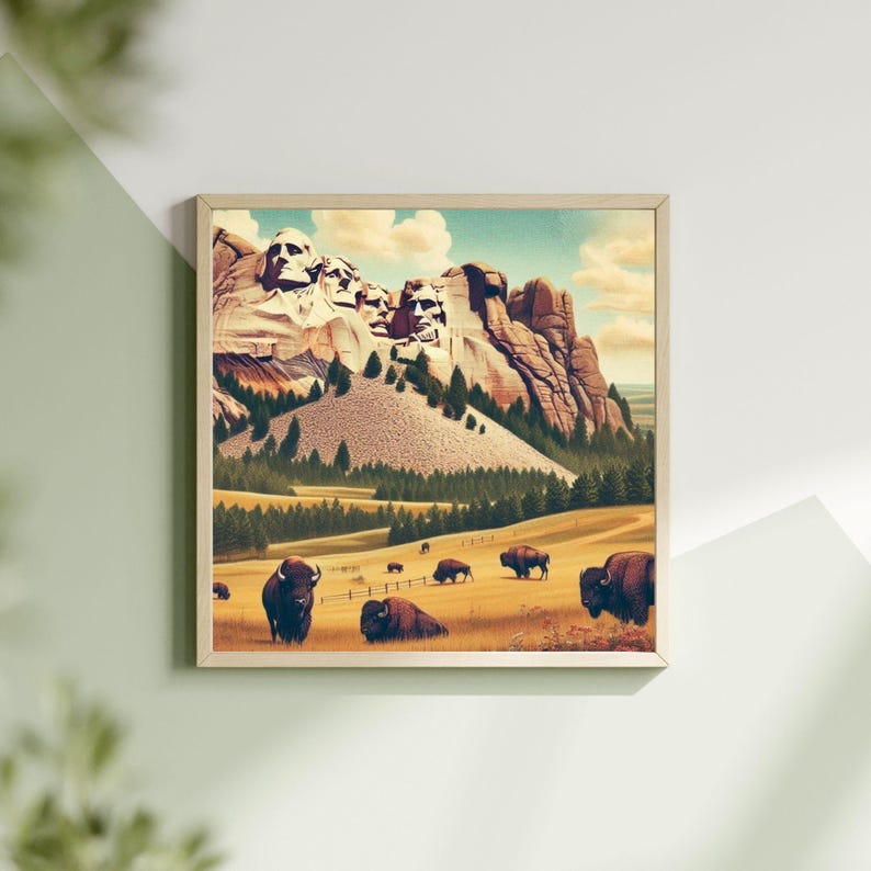 Mount Rushmore Bison Art, South Dakota Wall Print, American Landmark ...