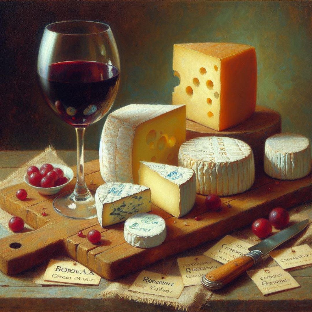 Wine and Cheese Print, Gourmet Still Life Painting, Rustic Kitchen ...