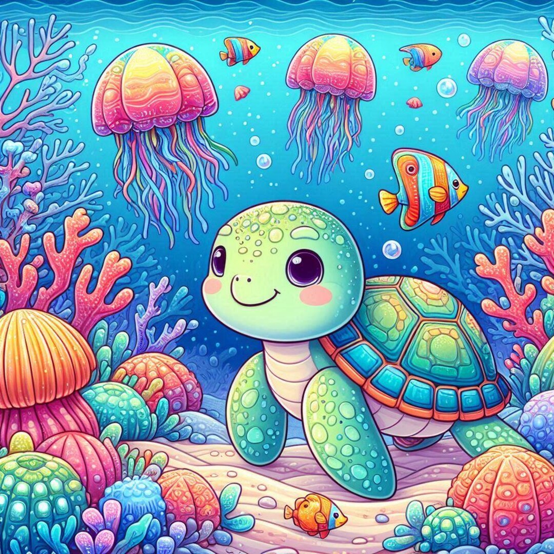 Sea Turtle Wall Art, Ocean Nursery Print, Cute Underwater Animal Poster ...
