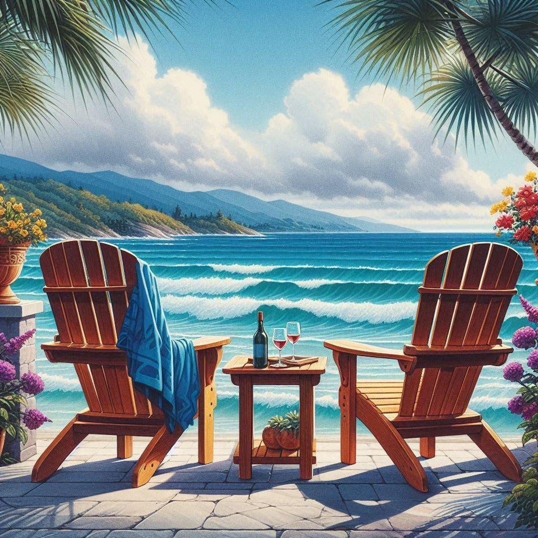 Beachfront Art Print, Coastal Vacation Illustration, Ocean View Poster ...