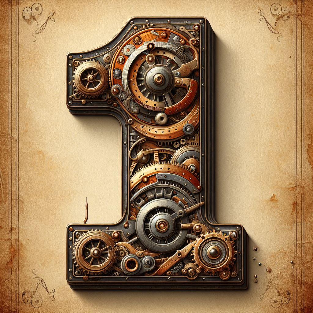 Steampunk Number 1 Wall Art, Industrial Gear Monogram Print, Mechanical Typography Poster ...