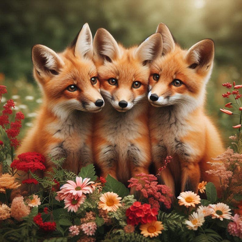 Wall Art Print, Cute Fox Trio Woodland Flowers, Nursery Decor Poster ...