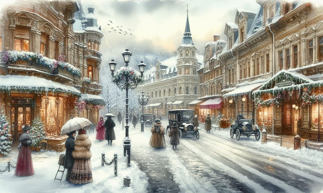 Victorian Winter Street Scene, Vintage Christmas Market, Historical ...