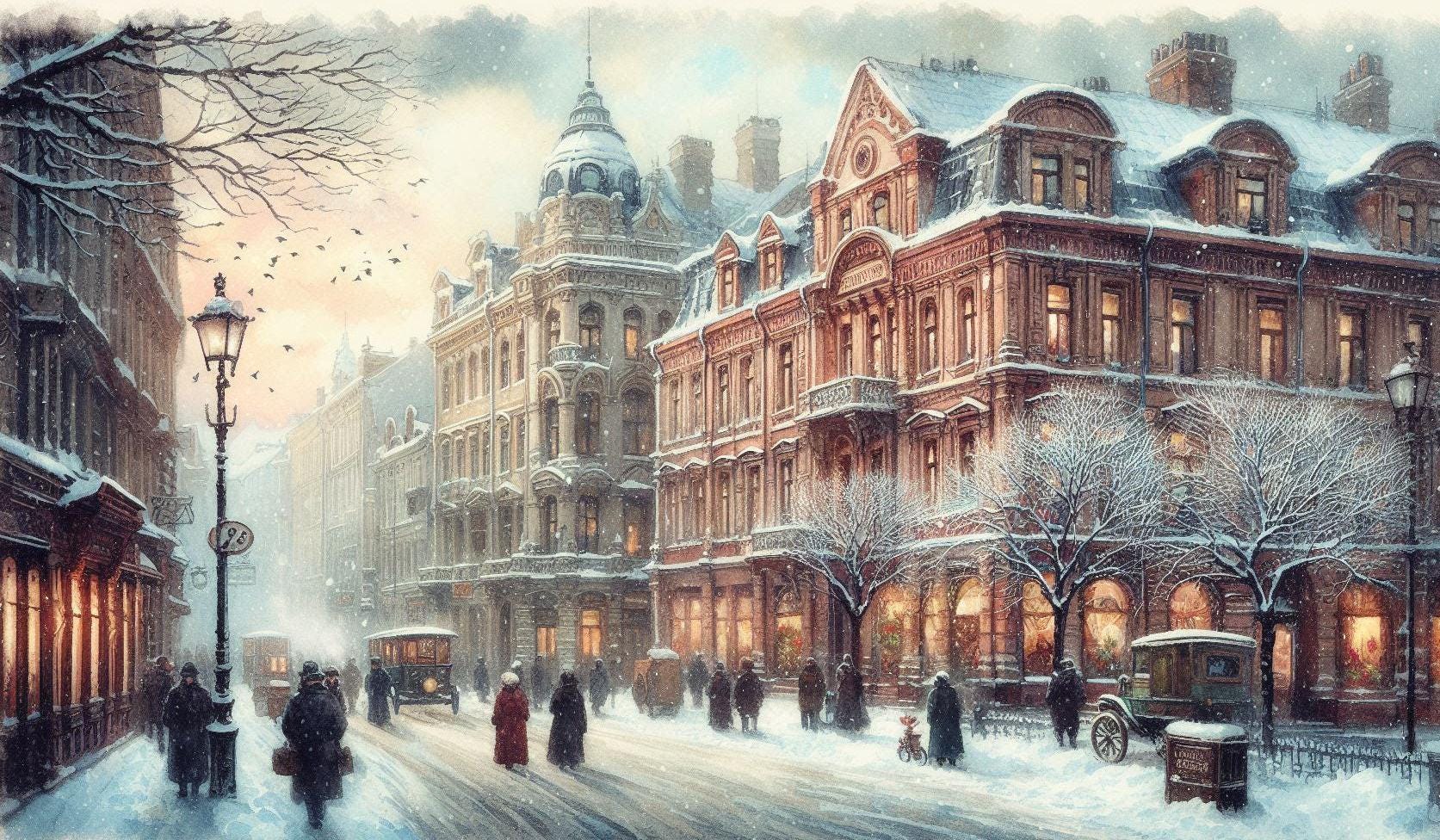 Victorian Winter Street Scene, Christmas Town Wall Art, Snowy ...