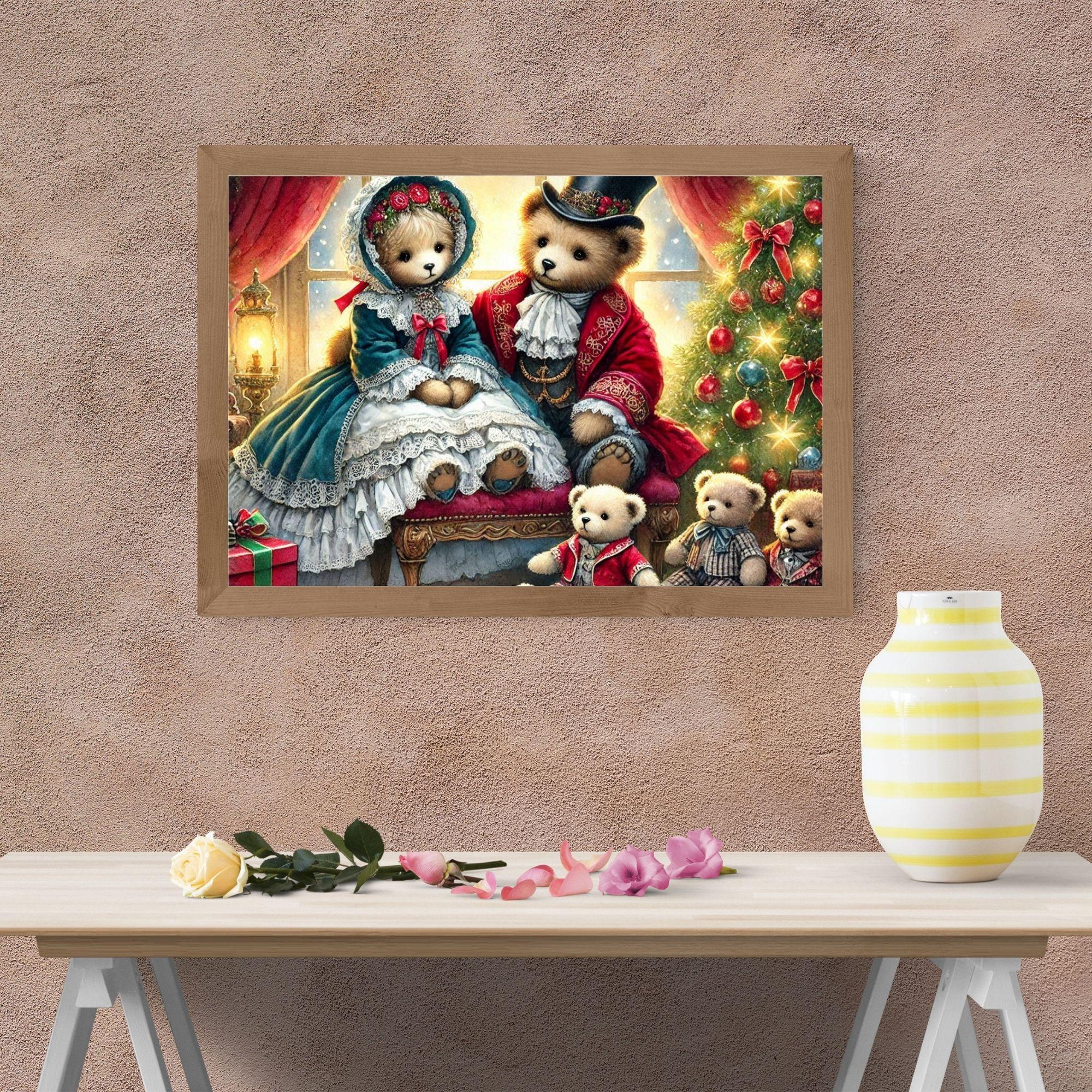 Victorian Christmas Teddy Bears, Digital Art Print, Cozy Fireplace ...