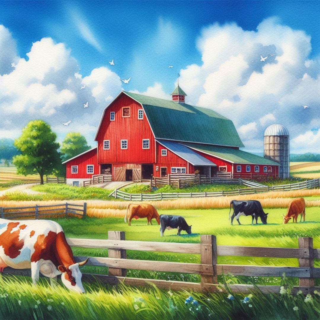 Rustic Farmhouse Art Print, Vintage Red Barn Wall Art, Countryside ...