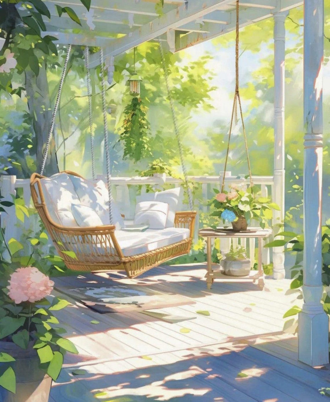Sunny Porch Swing Wall Art, Cozy Veranda Decor, Country Farmhouse Patio ...
