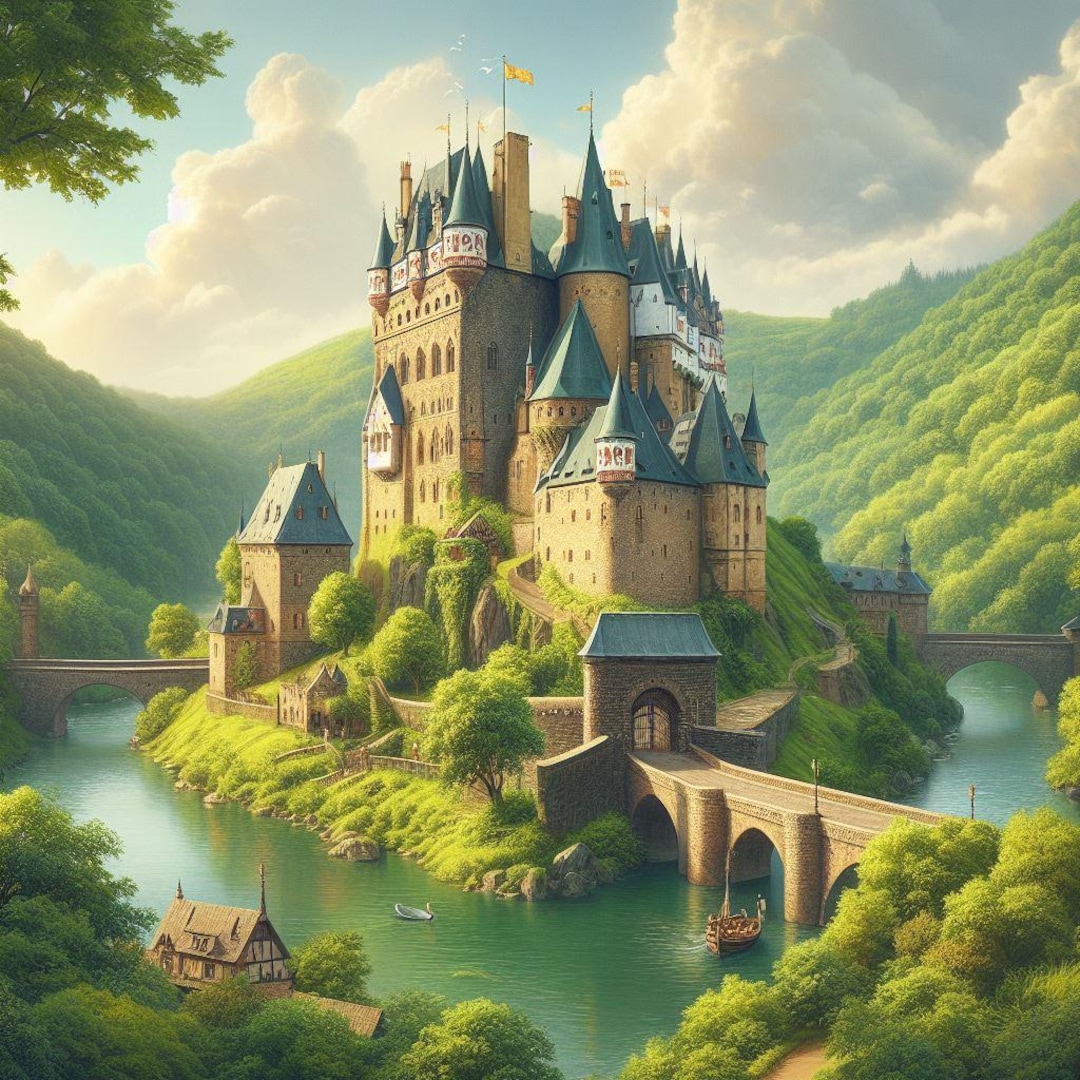 Fantasy Castle Wall Art, Fairytale Mountain Fortress Print, Enchanted ...