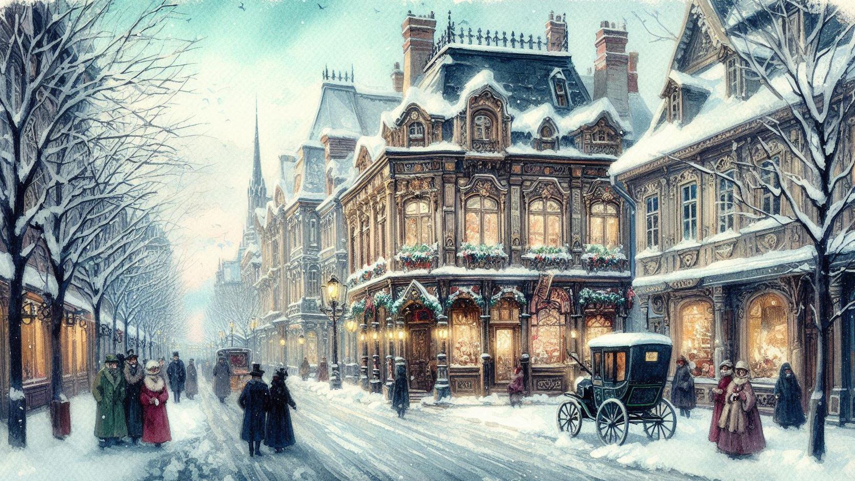 Victorian Christmas Street Art, Winter Town Scene Digital Print ...