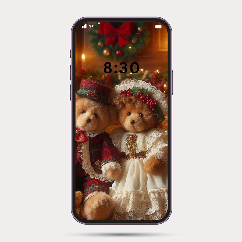 Christmas Teddy Bear Couple, Victorian Holiday Wall Art, Red Green ...