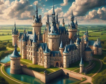 Enchanted Medieval Castle Window View Digital Print, Fantasy Landscape ...