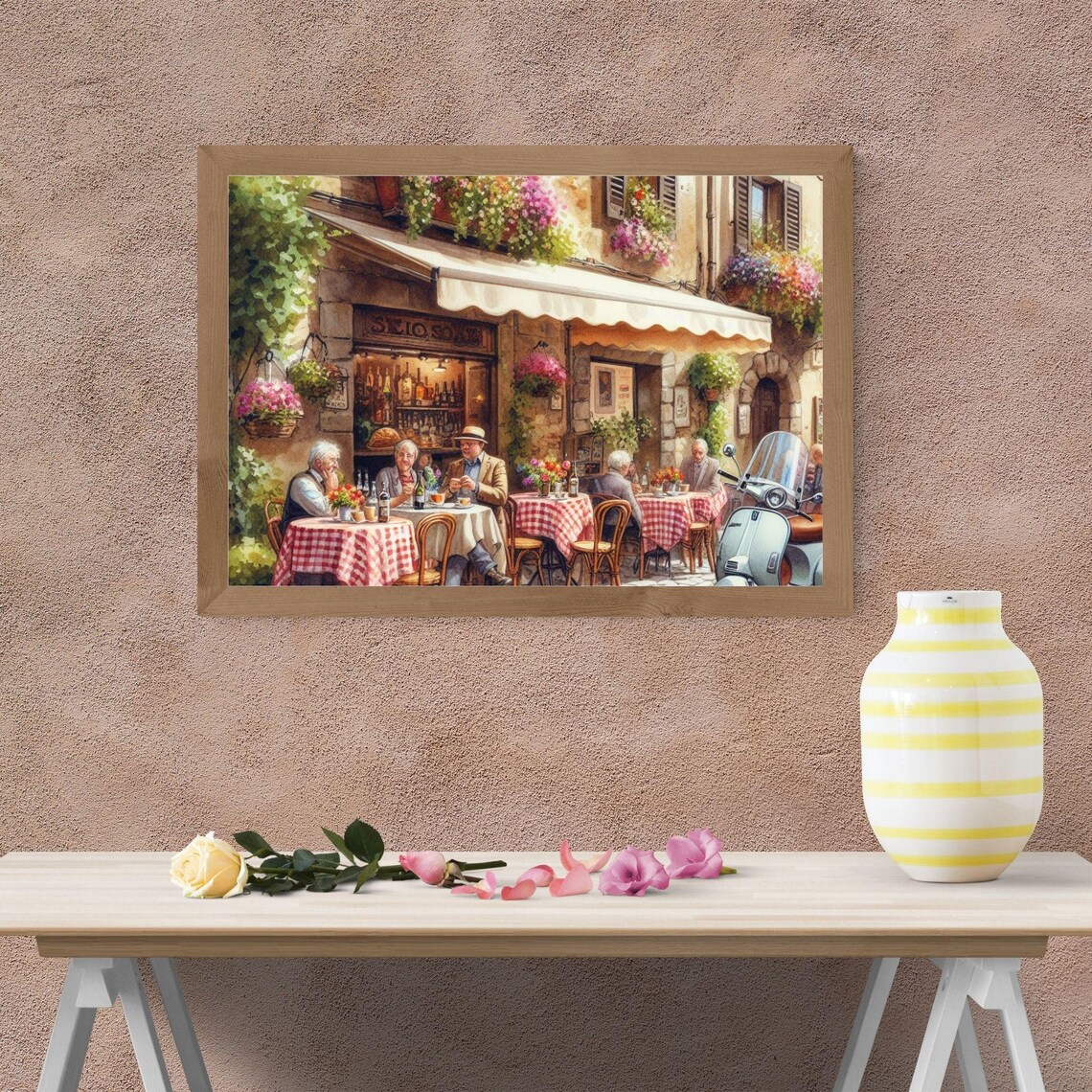 Italian Cafe Wall Art, Vintage Street Scene Print, Old Europe Digital ...