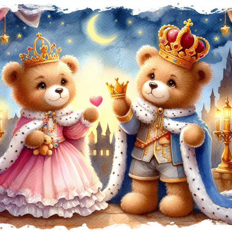 Royal Teddy Bears, Prince Princess, Cute Nursery Wall Art, Fairytale ...