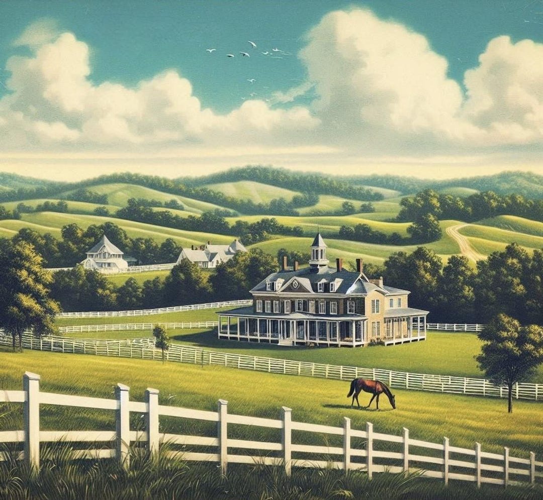 Kentucky Ranch Print, Vintage Farmhouse Art, Country Landscape Wall ...